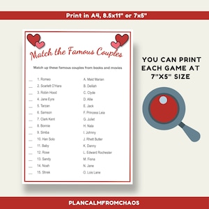 Valentines Day Printable Games, Match the Famous Couples, DIGITAL ...