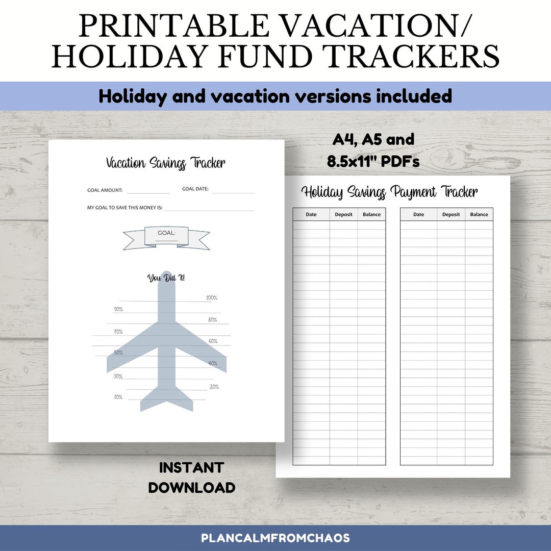 Printable Vacation Savings Trackers. DIGITAL DOWNLOAD. Includes ...