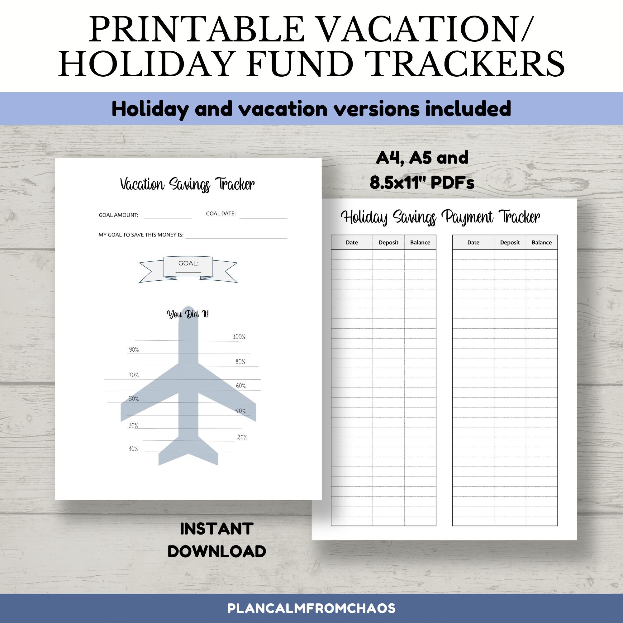 Printable Vacation Savings Trackers. DIGITAL DOWNLOAD. Includes ...