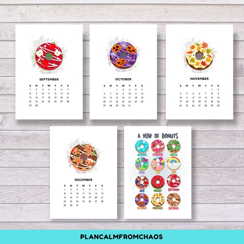 Donut Monthly 2024 Desk Calendar, Printable DIGITAL DOWNLOAD, Fun Donut ...