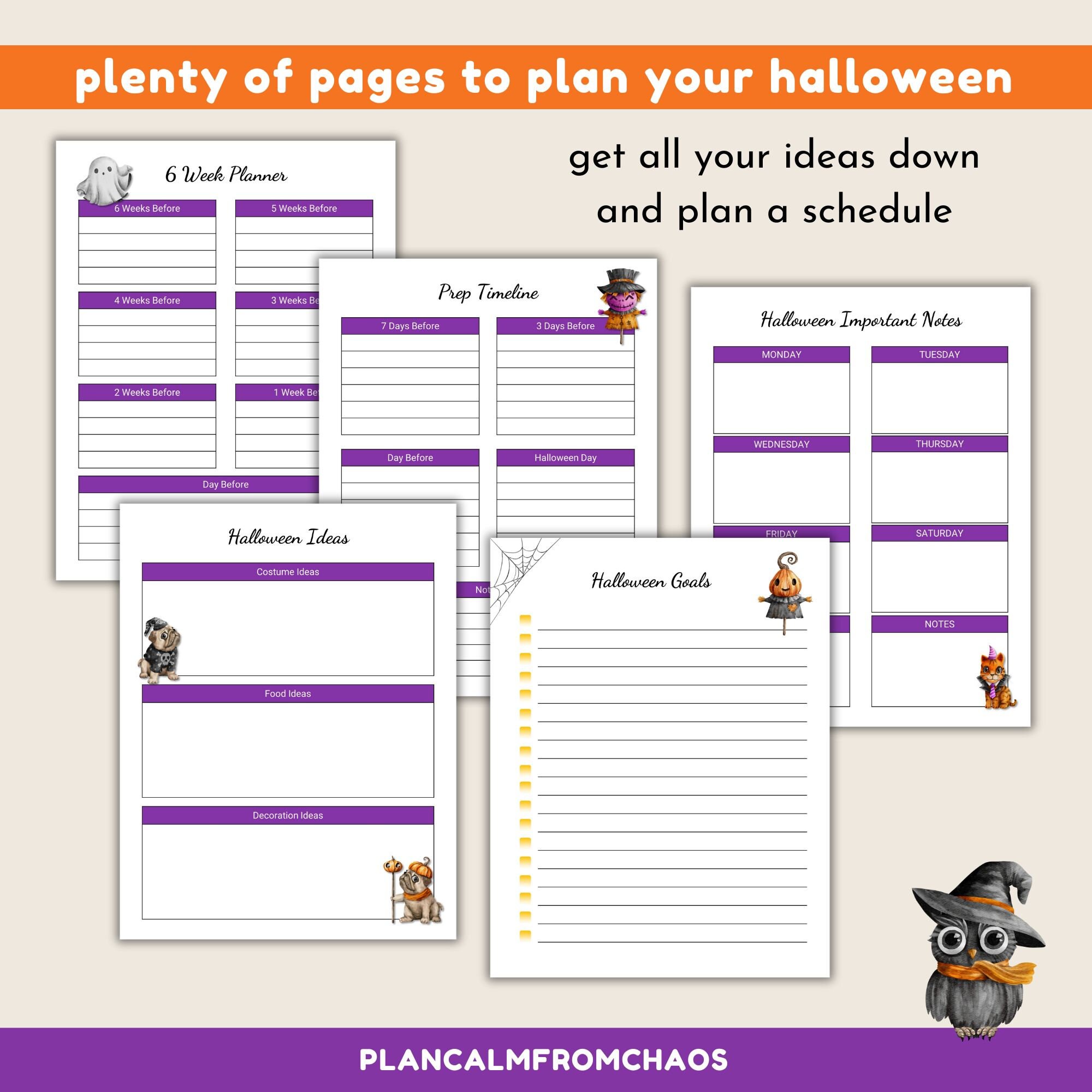 Halloween Planner Printable, DIGITAL DOWNLOAD, 31 Pages Halloween Party ...