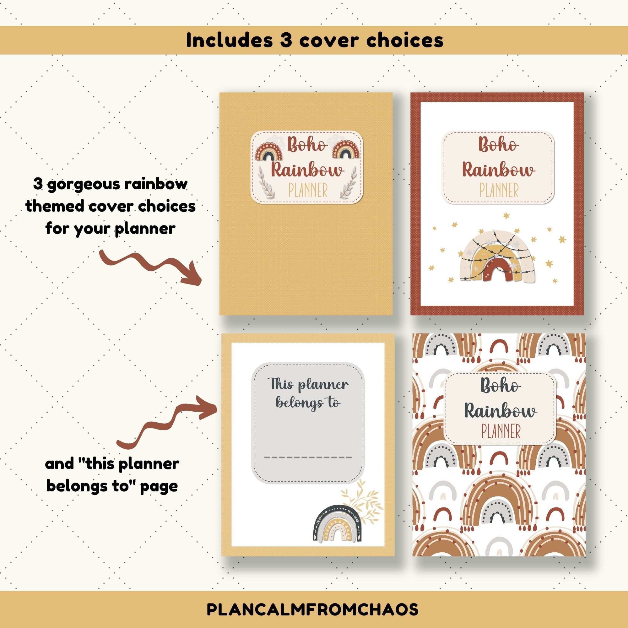 Printable Rainbow Boho Undated Planner, DIGITAL DOWNLOAD, 42 Page Boho ...