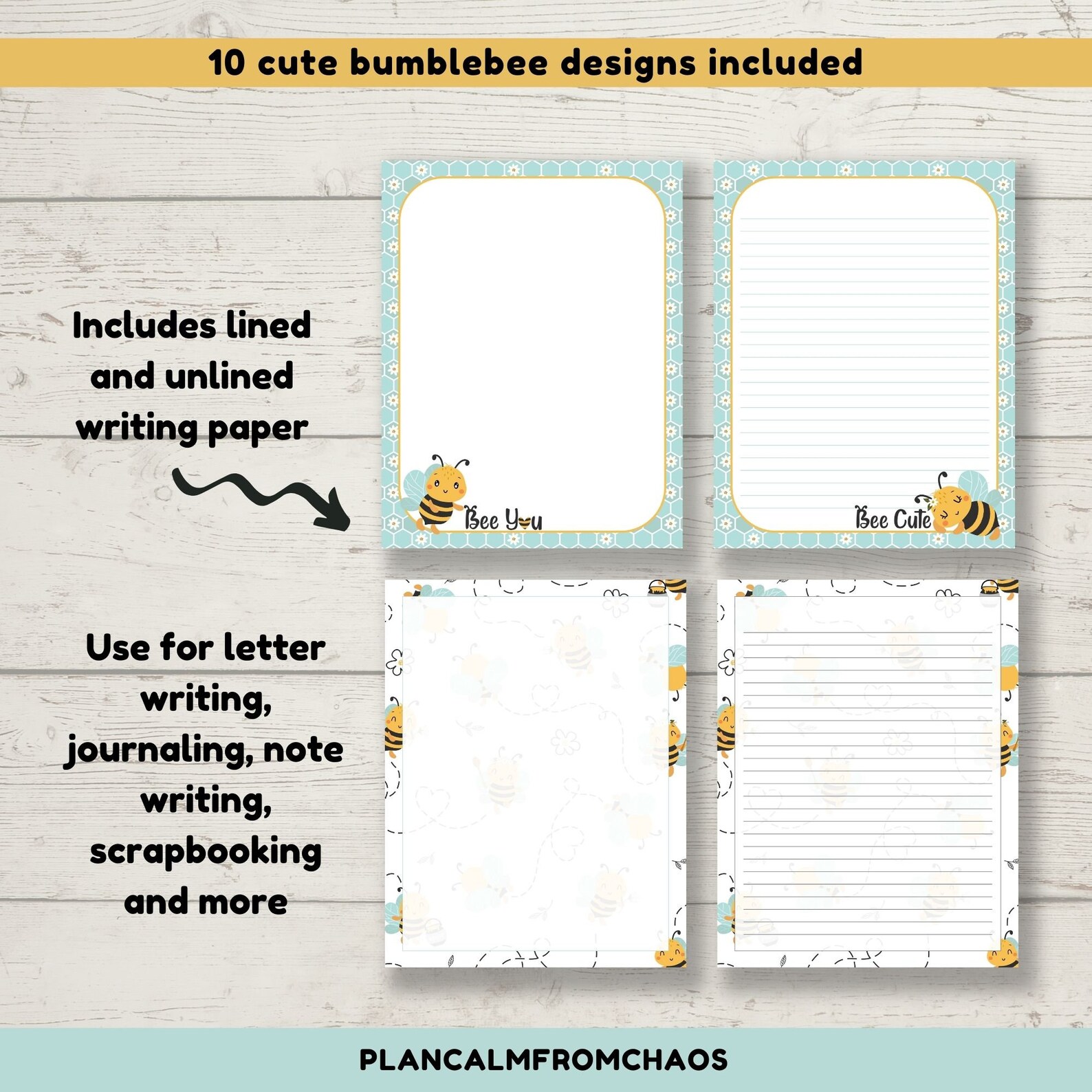 Bumblebee Stationery Set, Printable Writing Paper (digital Download A4 ...