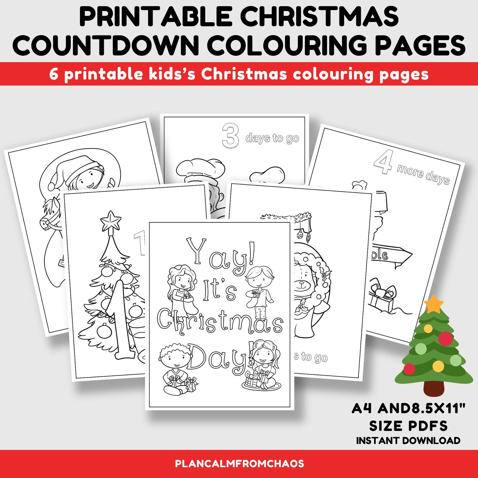 Christmas Colouring Pages, DIGITAL DOWNLOAD, 6 Printable Christmas ...