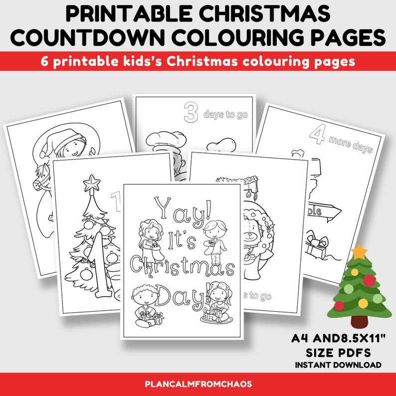 Christmas Colouring Pages, DIGITAL DOWNLOAD, 6 Printable Christmas ...