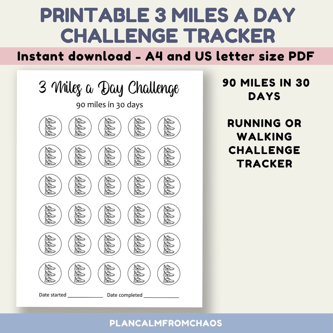 3 Miles a Day 30 Day Challenge Tracker Printable. DIGITAL - Etsy
