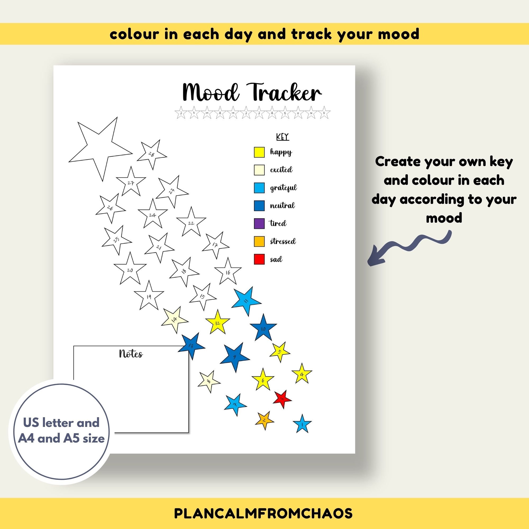 Star Mood Tracker Printable Pages. 28 30 and 31 Day Mood Tracker Pdfs ...