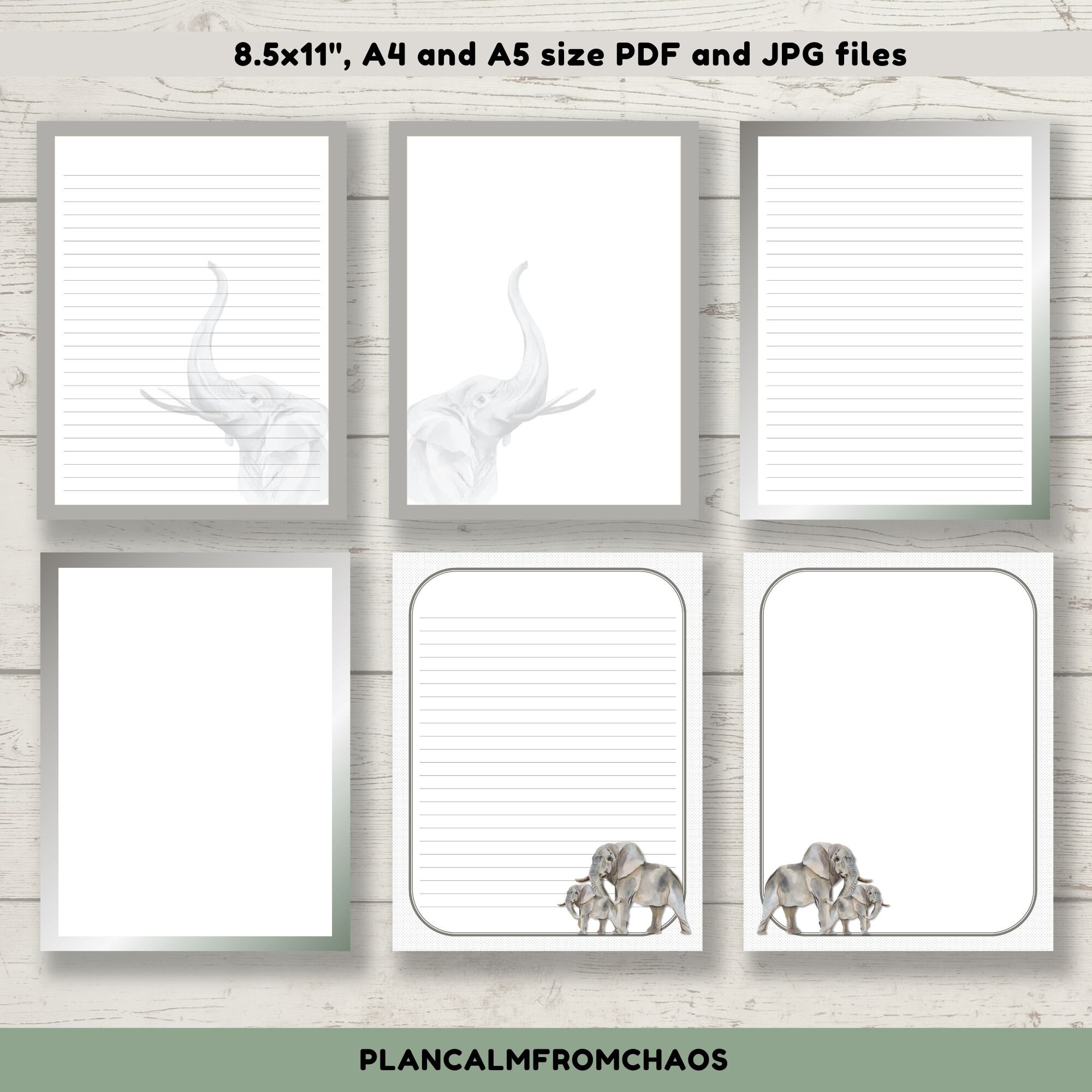 Printable Elephant Stationery, DIGITAL DOWNLOAD, Printable Writing ...