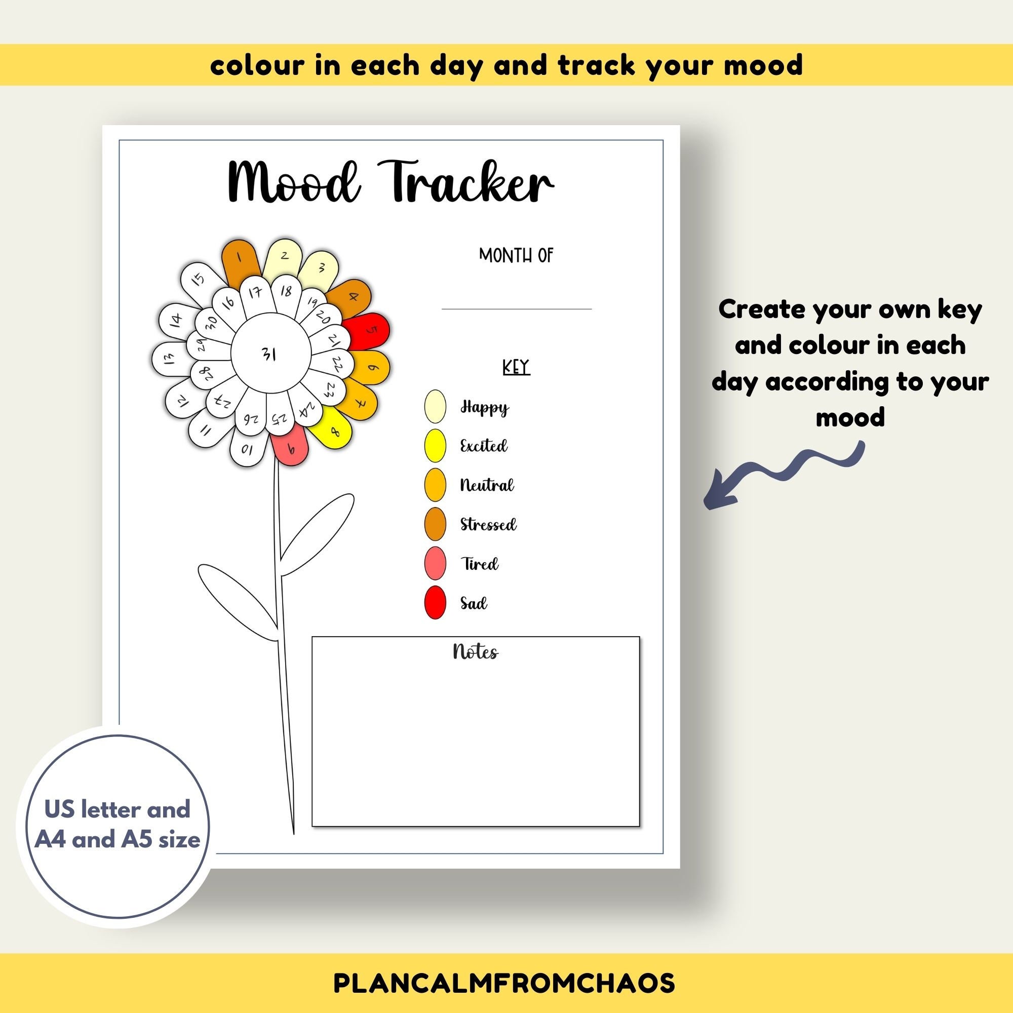 Flower Mood Tracker Printable Pages. 30 and 31 Day Mood Tracker Pdfs in ...