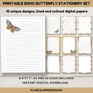 Boho Butterfly Printable Stationery, DIGITAL DOWNLOAD, Printable ...