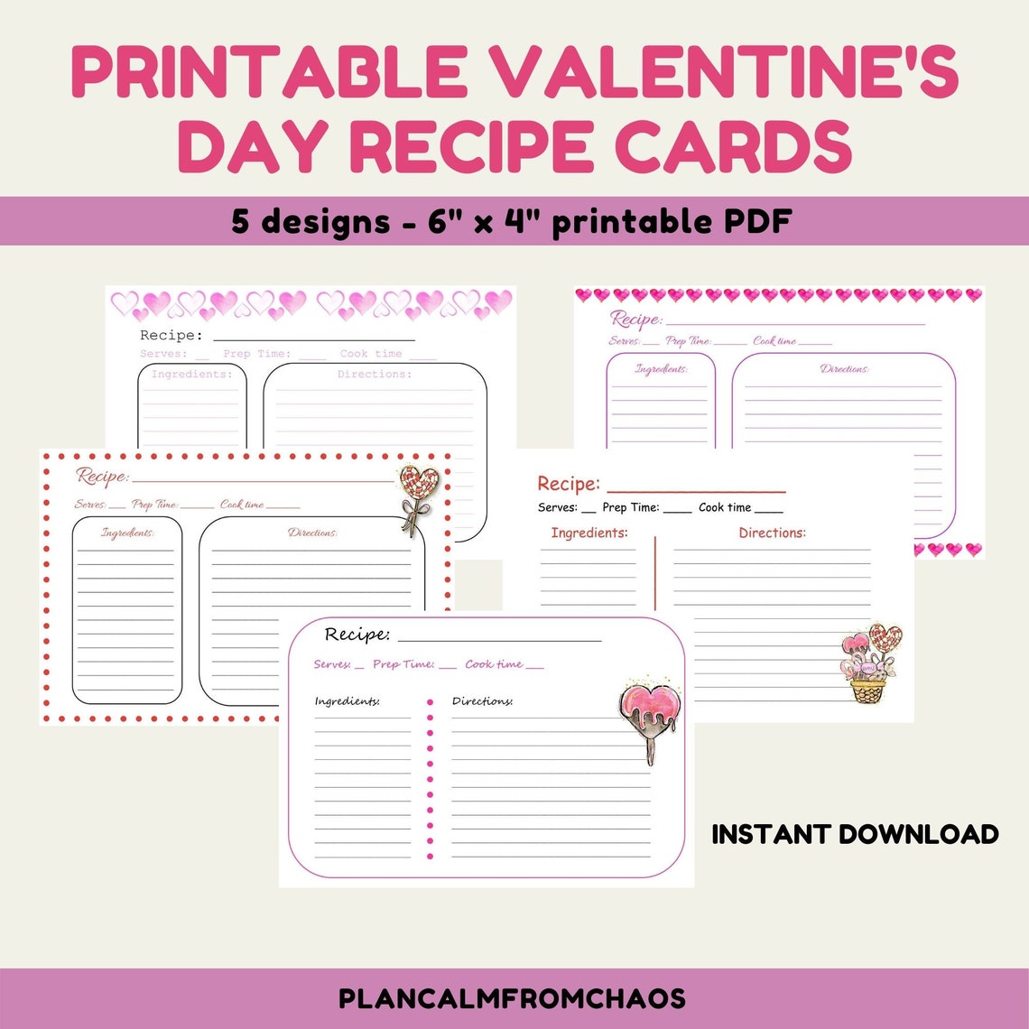 Printable Valentine's Day Recipe Cards DIGITAL DOWNLOAD - Etsy