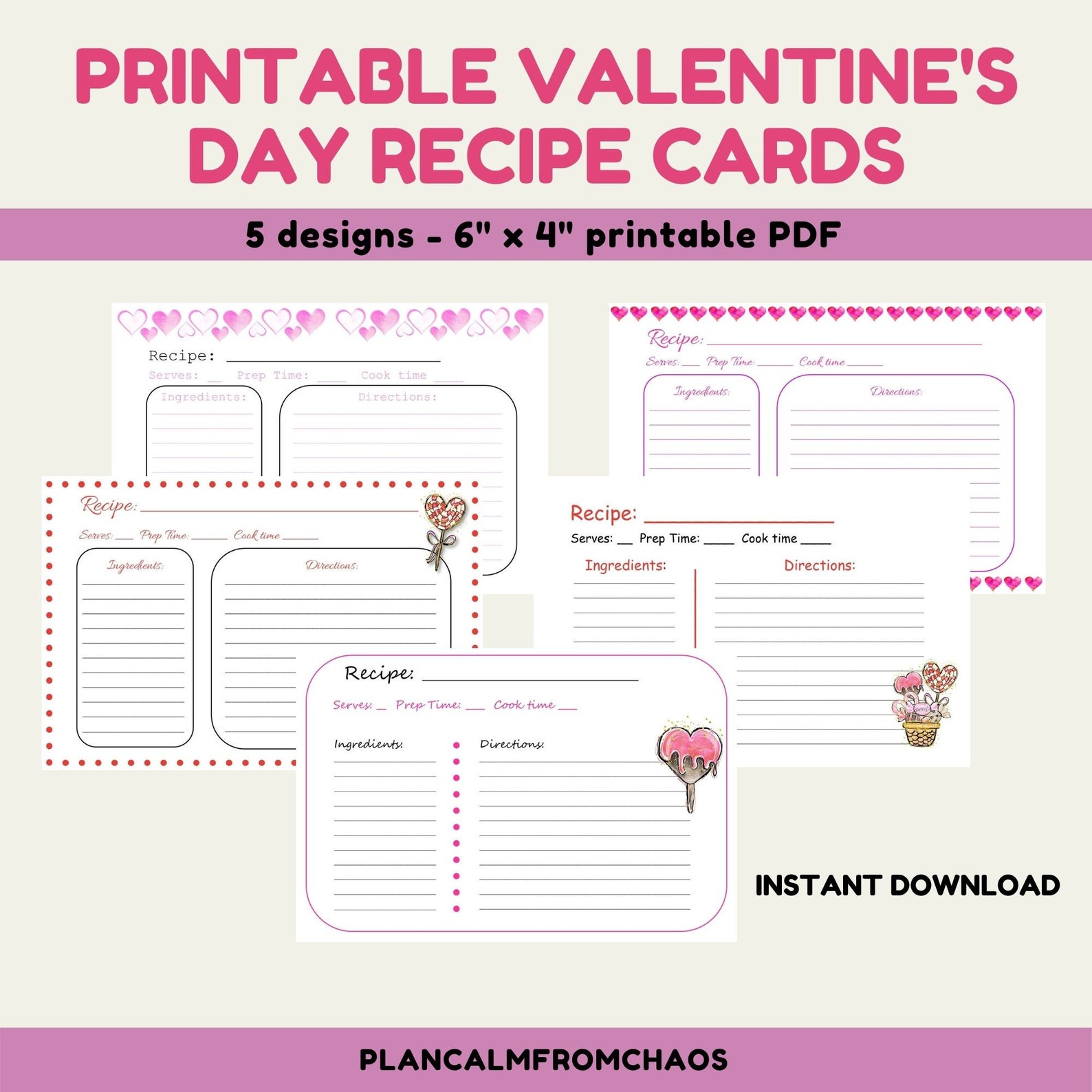 Printable Valentine's Day Recipe Cards DIGITAL DOWNLOAD - Etsy