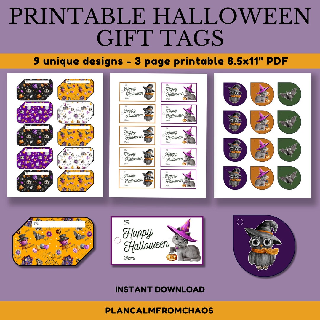 Printable Halloween Gift Tag Bundle, DIGITAL DOWNLOAD, 9 Unique Trick ...