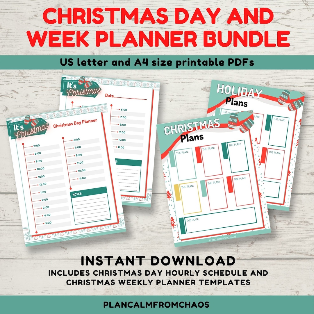 Printable Christmas Day and Week Planner Bundle, DIGITAL DOWNLOAD ...