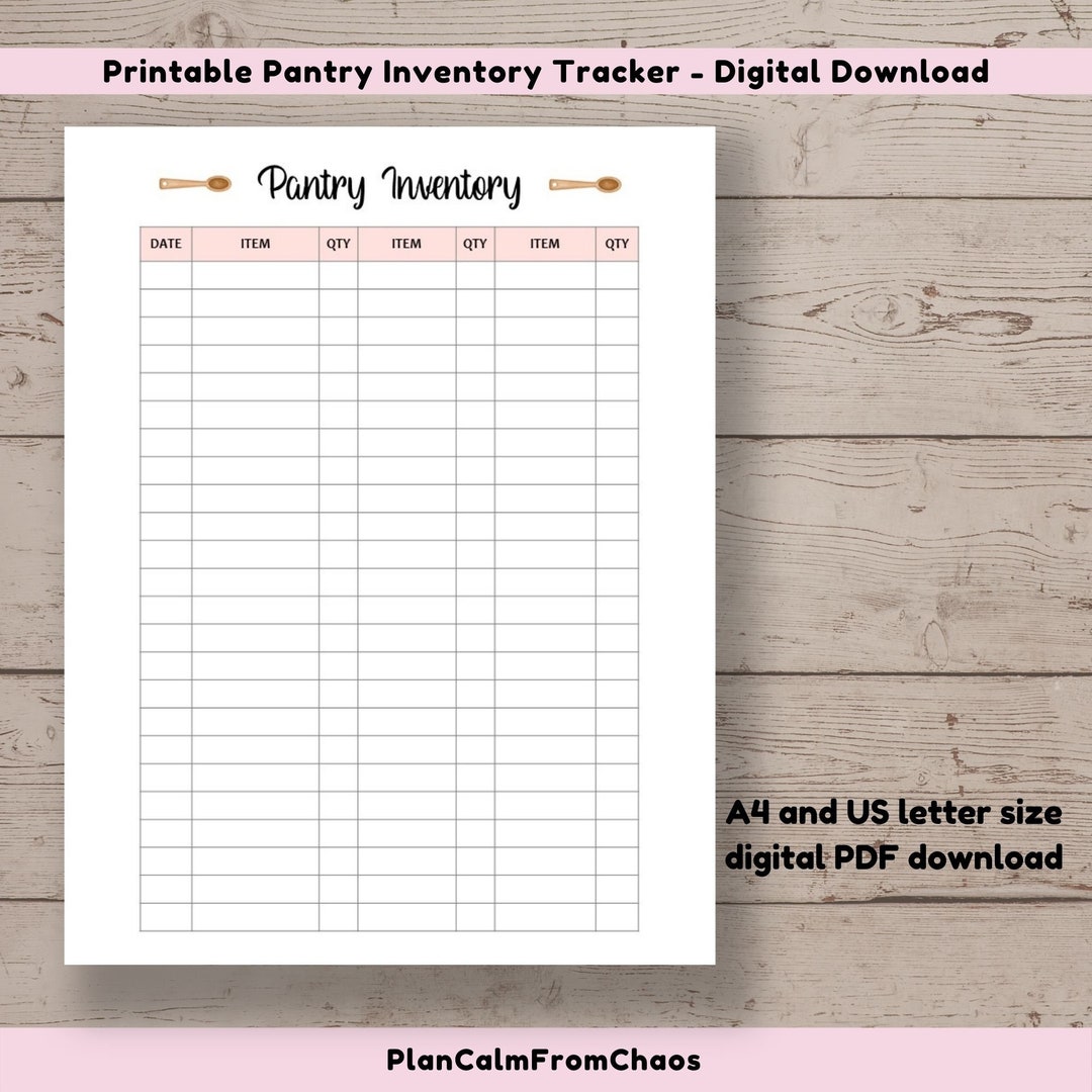 Printable Pantry Inventory Tracker DIGITAL DOWNLOAD Kitchen - Etsy