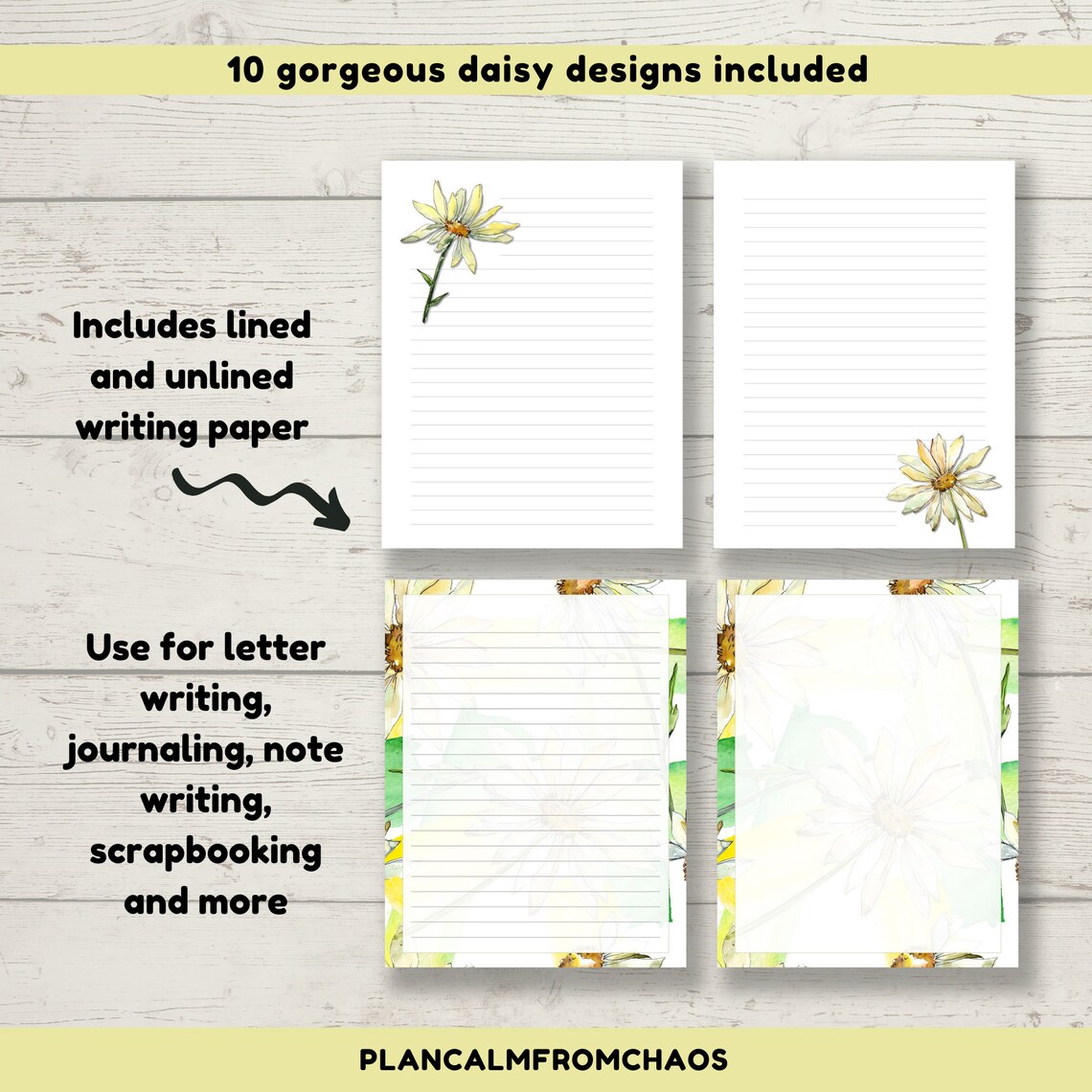Daisy Printable Stationery, DIGITAL DOWNLOAD, Printable Writing Paper ...