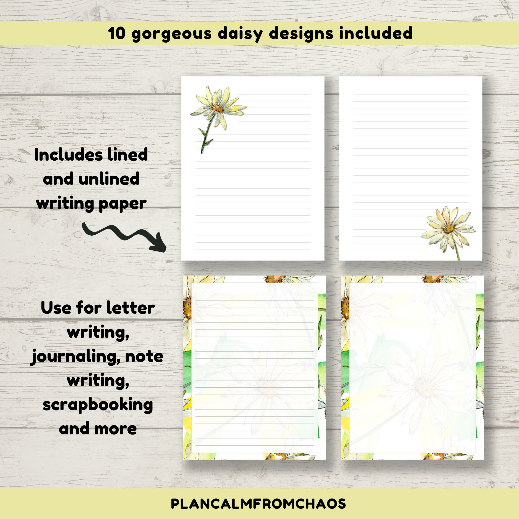 Daisy Printable Stationery, DIGITAL DOWNLOAD, Printable Writing Paper ...