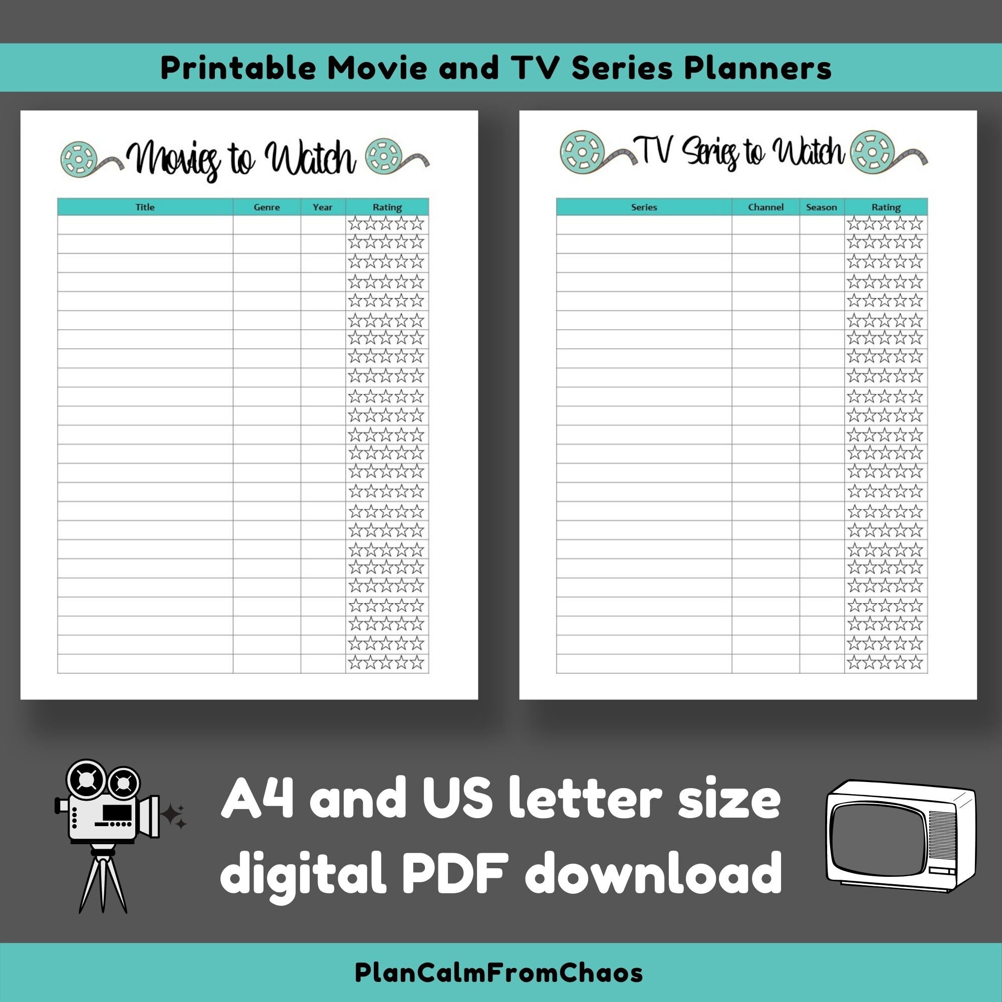 Printable Movie & TV Series Watch List Tracker (digital Download) - Etsy UK