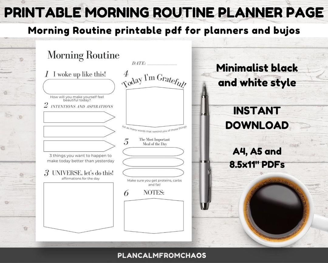 Morning Routine Planner Page in 3 Sizes. A4 A5 and 8.5x11 - Etsy