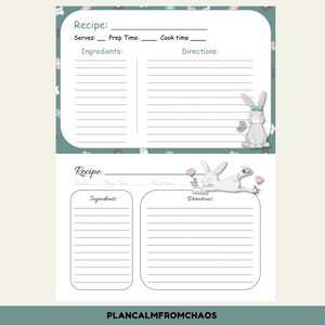 Easter Bunny Printable Recipe Cards, DIGITAL DOWNLOAD, 6"x4", 4 Rabbit ...