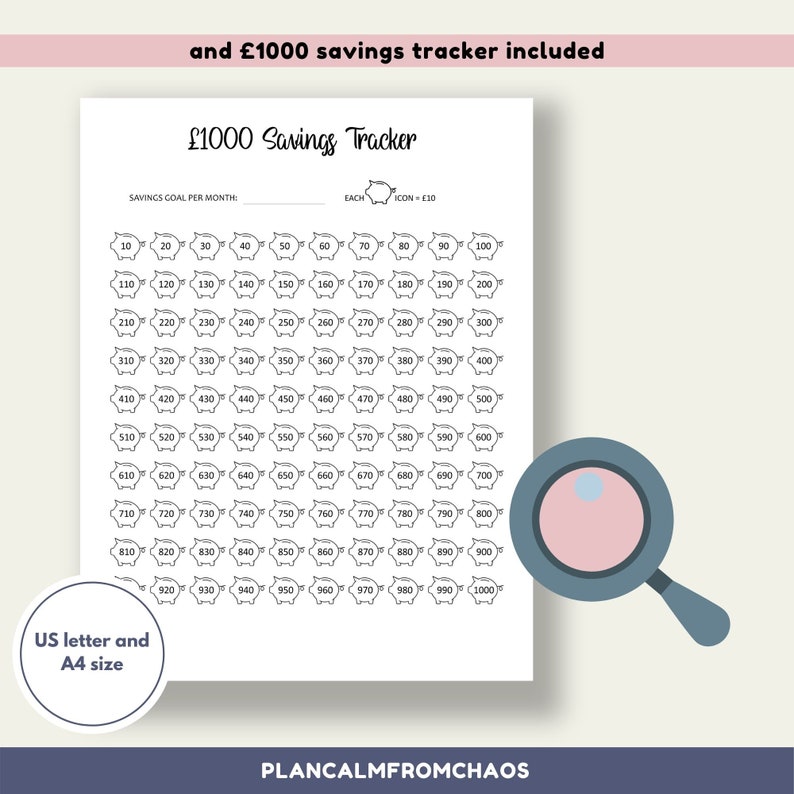 1K Savings Tracker Printable. DIGITAL DOWNLOAD. Printable 1000 - Etsy ...