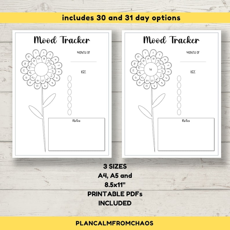 Flower Mood Tracker Printable Pages. 30 and 31 Day Mood Tracker Pdfs in ...