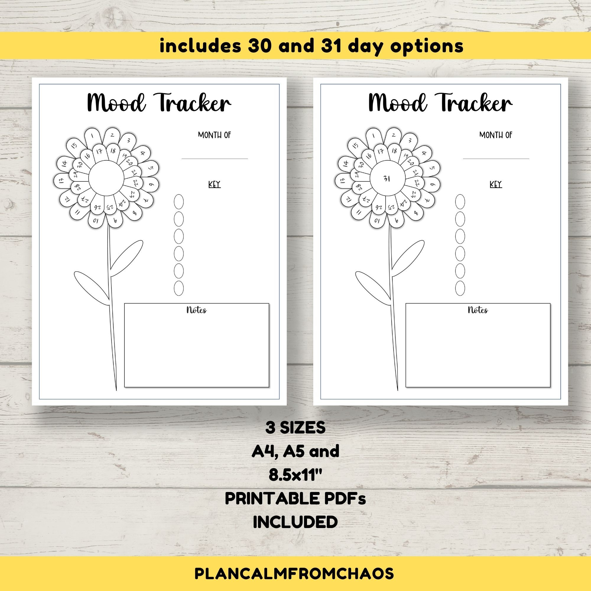 Flower Mood Tracker Printable Pages. 30 and 31 Day Mood Tracker Pdfs in ...