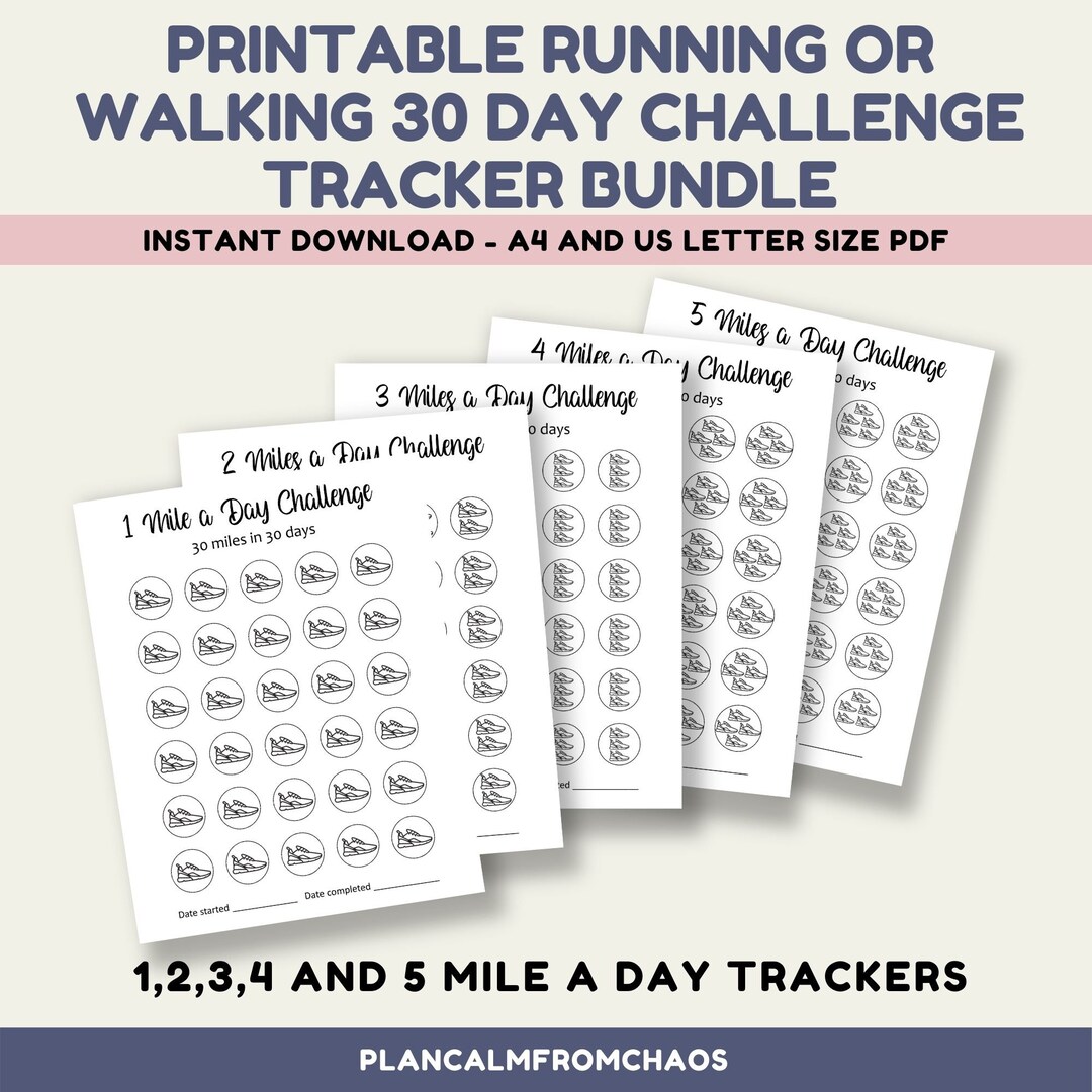 30 Day Mile Challenge Tracker Printable Bundle. DIGITAL DOWNLOAD ...