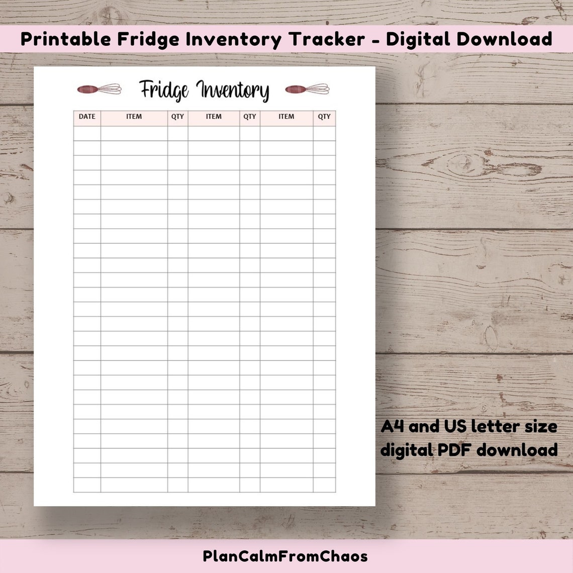 Fridge Printable Simple Inventory List DIGITAL DOWNLOAD - Etsy