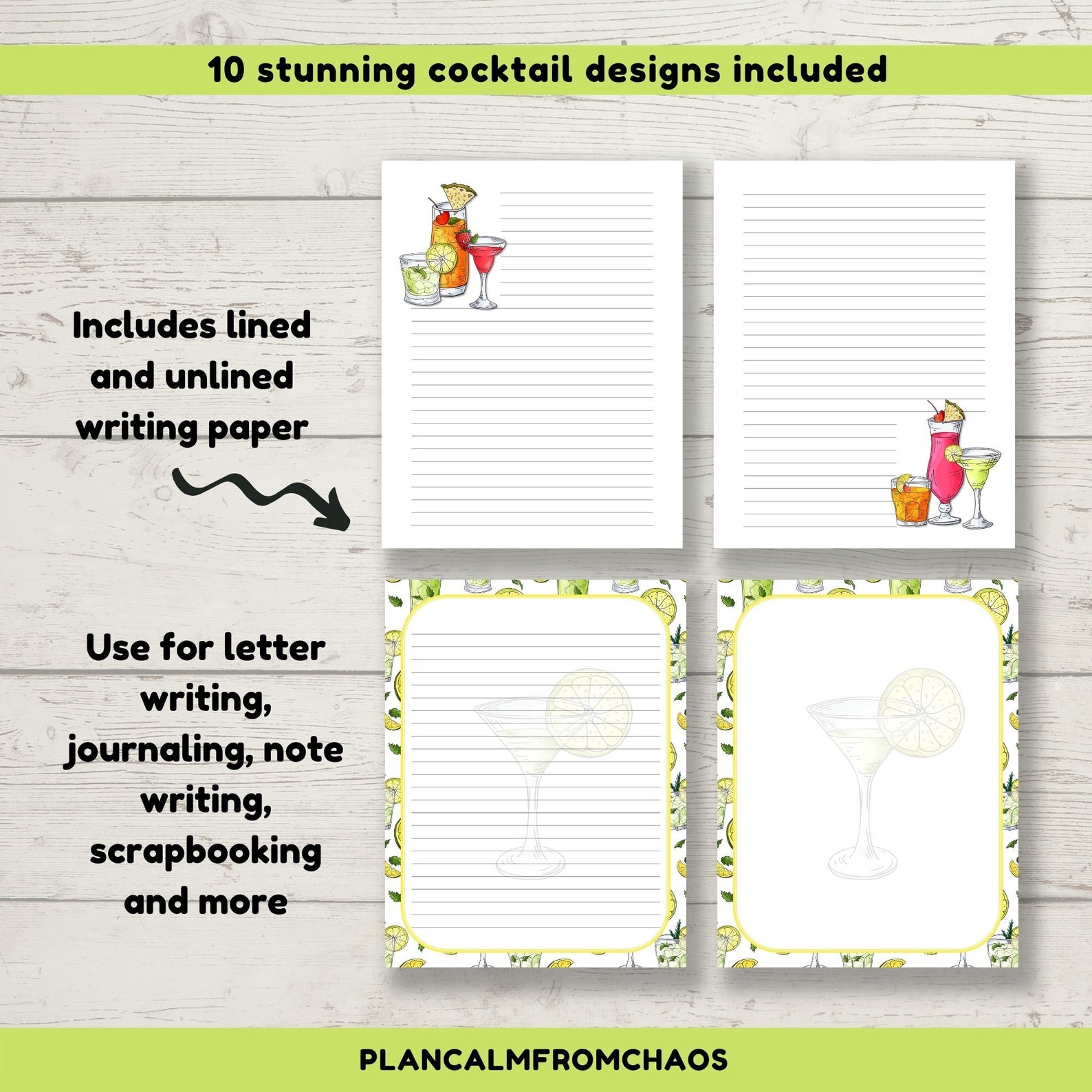 Printable Summer Cocktail Stationery, DIGITAL DOWNLOAD, Printable ...