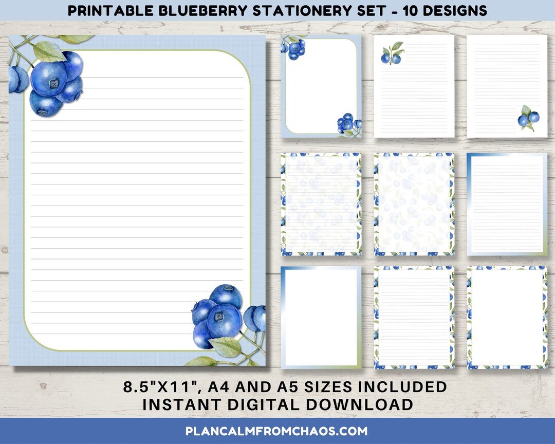 Printable Blueberry Stationery DIGITAL DOWNLOAD Printable - Etsy
