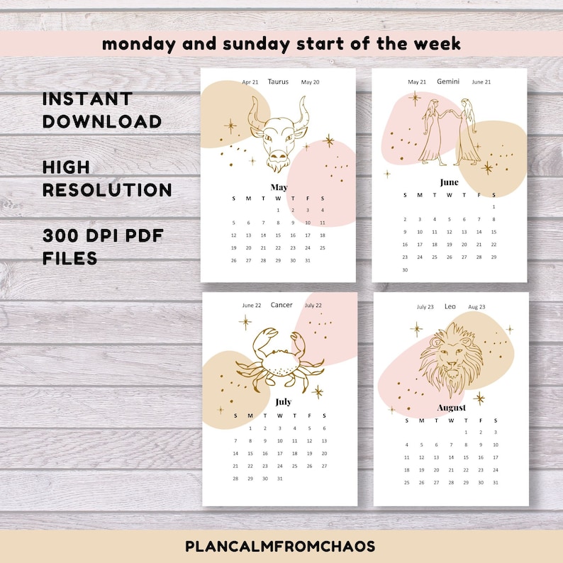 Printable 2024 Zodiac Desk Calendar, DIGITAL DOWNLOAD, Stylish ...