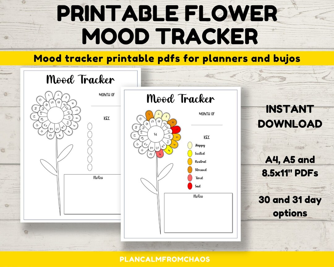 Flower Mood Tracker Printable Pages. 30 and 31 Day Mood - Etsy