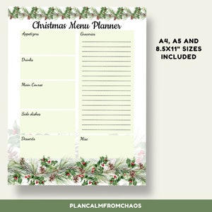 Printable Christmas Menu Planner. DIGITAL DOWNLOAD. Christmas Dinner ...
