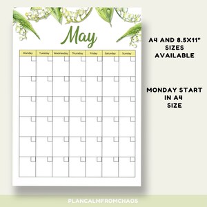 Printable May Monthly Calendar DIGITAL DOWNLOAD May undated | Etsy