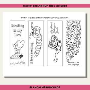 Printable Valentine's Colouring Bookmarks, DIGITAL DOWNLOAD, 12 Fun 6x2 ...