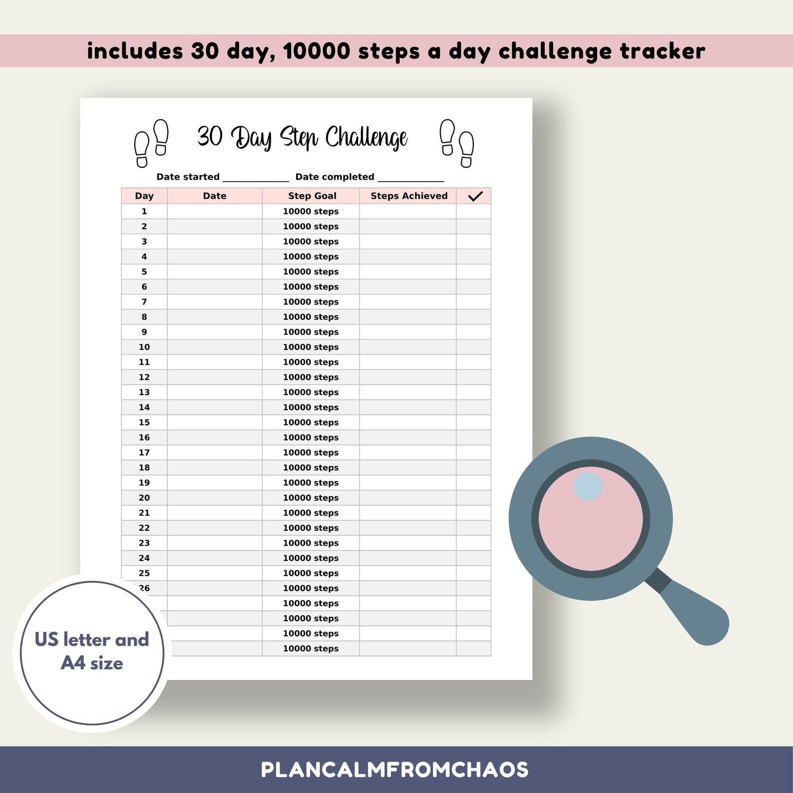 Step Challenge Tracker Printable: 30-day Fitness (digital Download) - Etsy