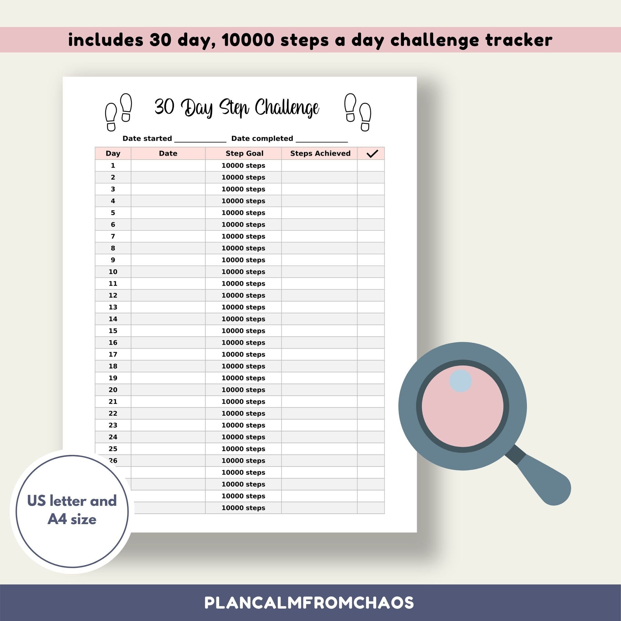 30 Day Challenge Step Tracker Printables. DIGITAL DOWNLOAD. - Etsy ...