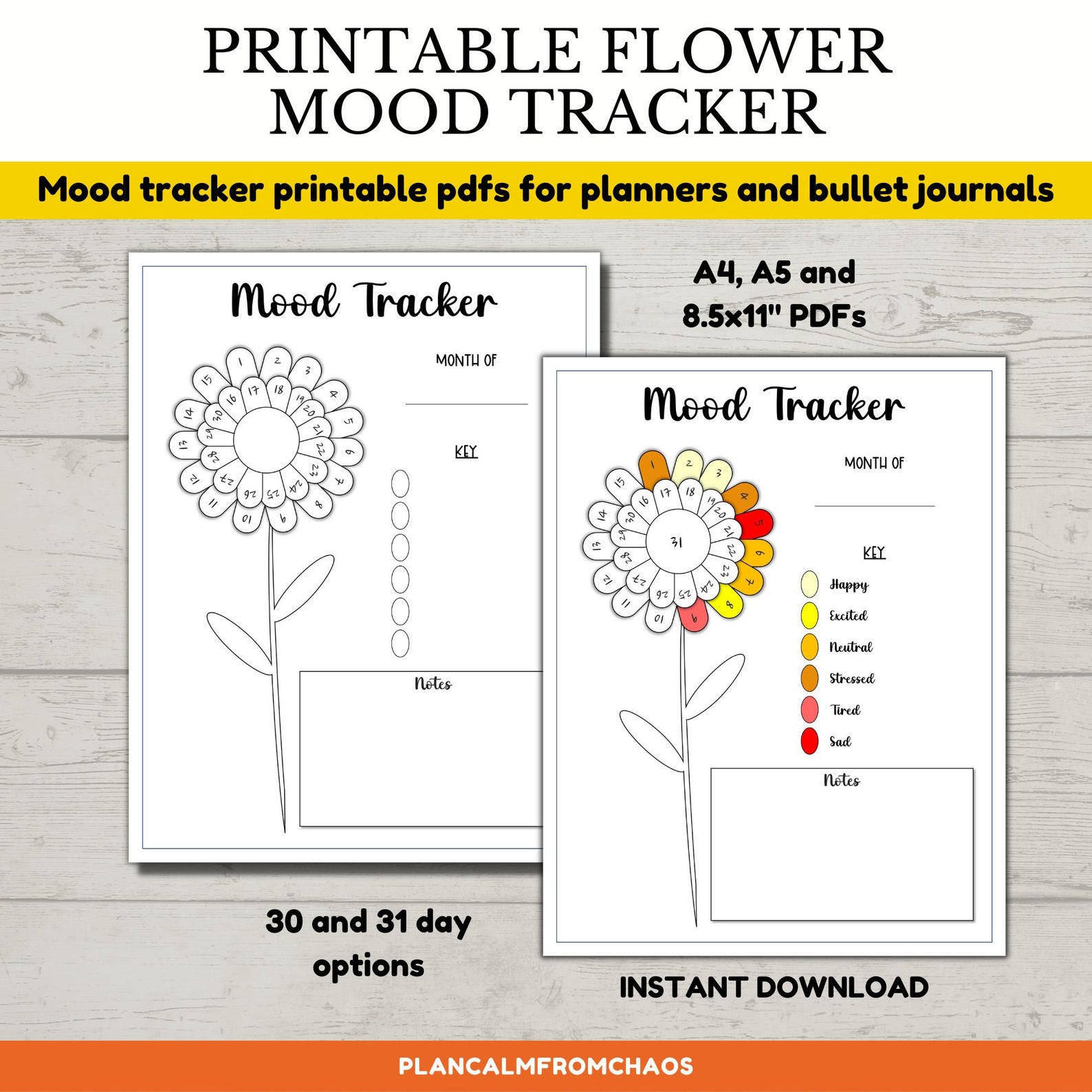 Flower Mood Tracker Printable Pages. 30 and 31 Day Mood Tracker Pdfs in ...