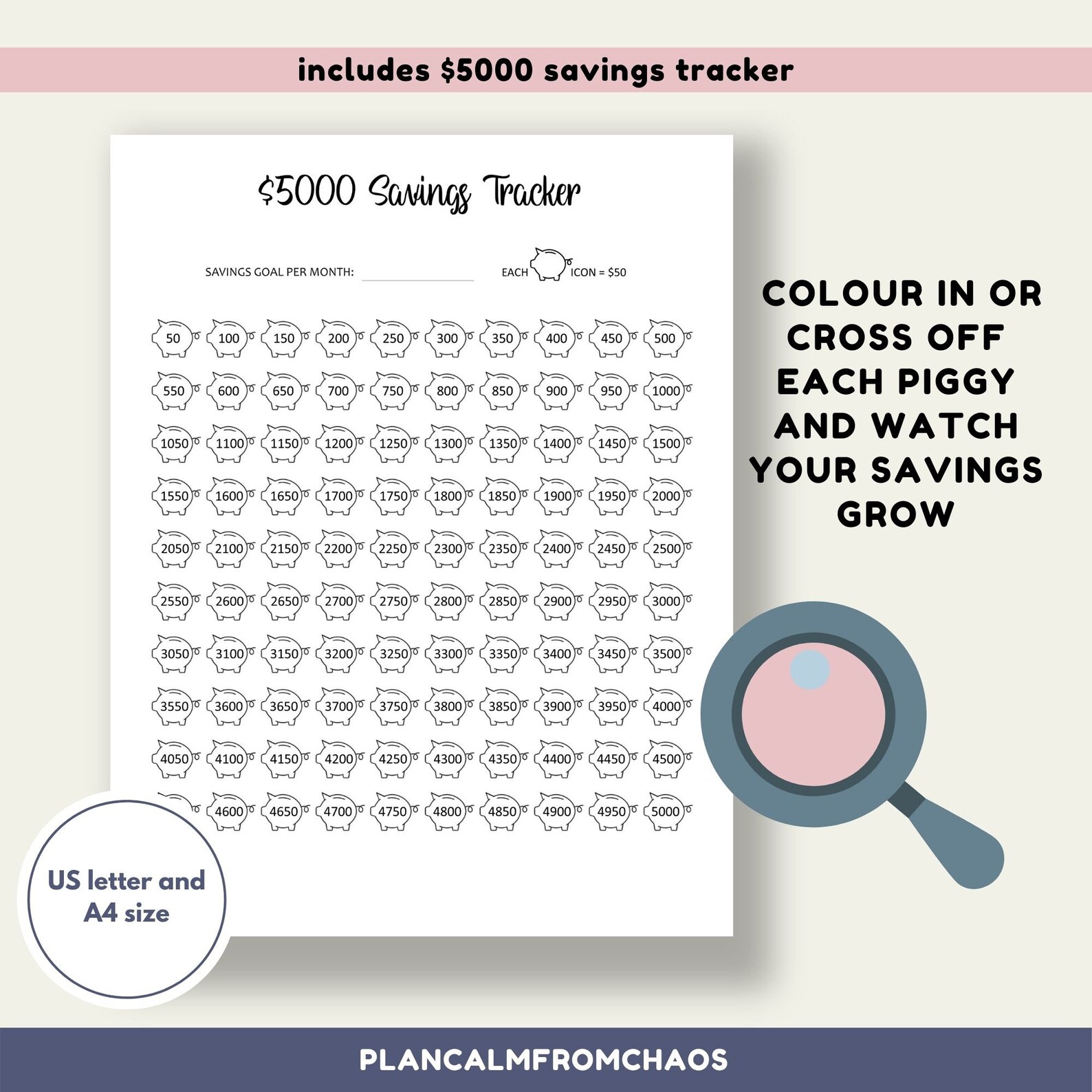 5K Savings Tracker Printable. DIGITAL DOWNLOAD. Printable 5000 Savings ...