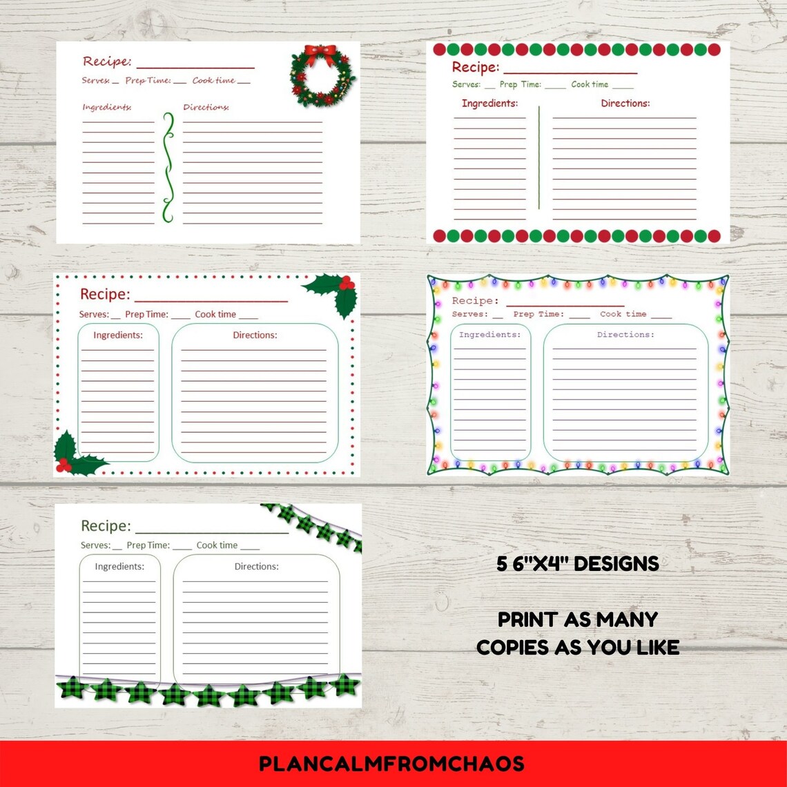 Printable Christmas Recipe Cards Digital Download - Etsy UK