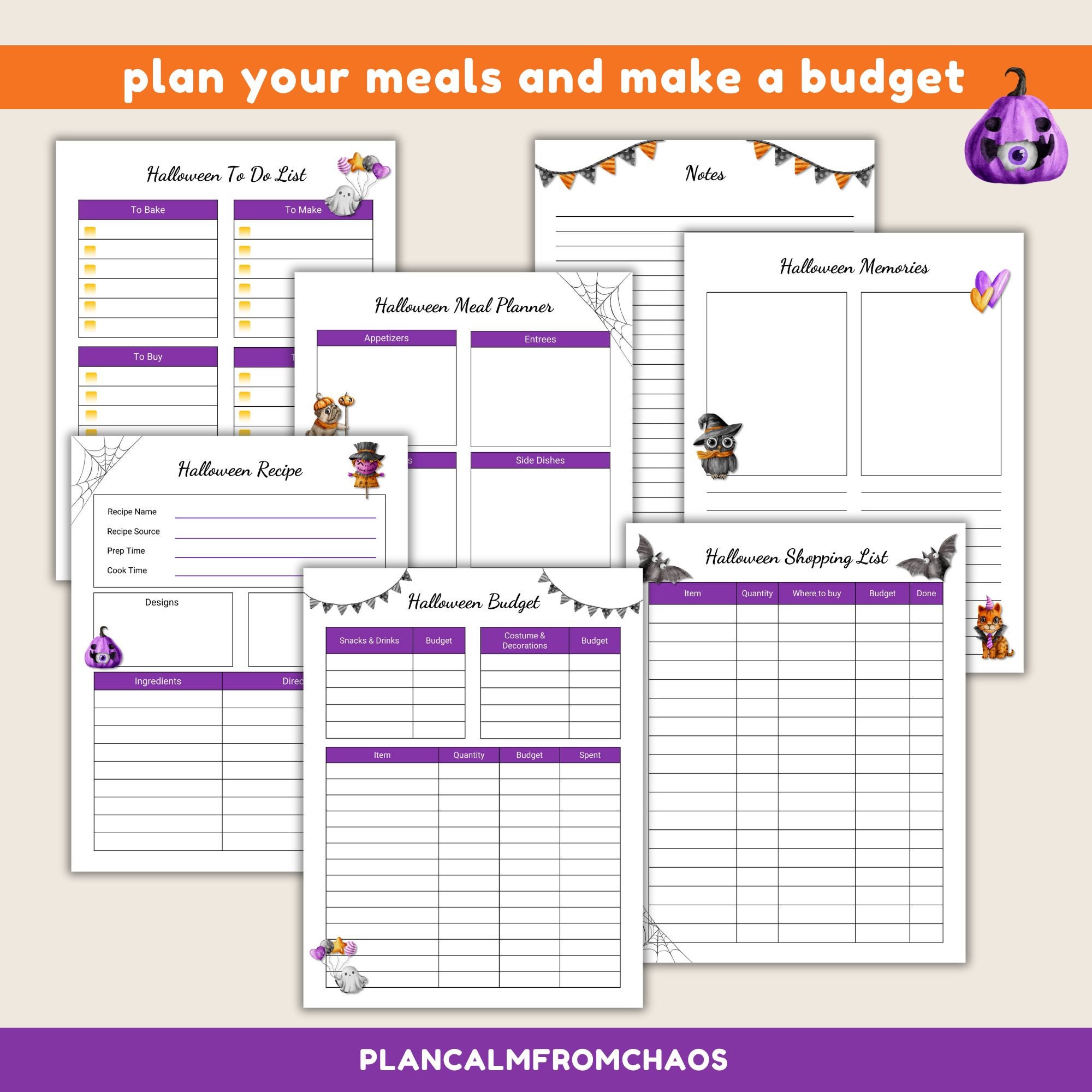 Halloween Planner Printable, DIGITAL DOWNLOAD, 31 Pages Halloween Party ...