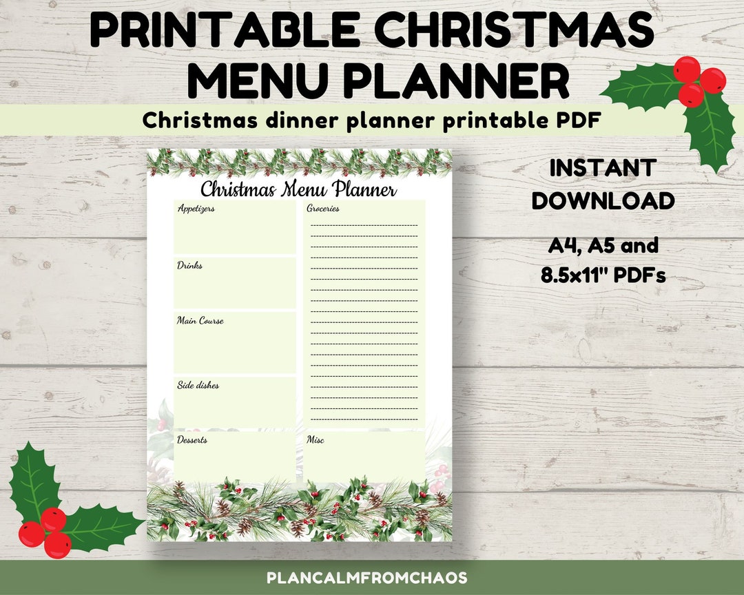 Printable Christmas Menu Planner. DIGITAL DOWNLOAD. Christmas - Etsy