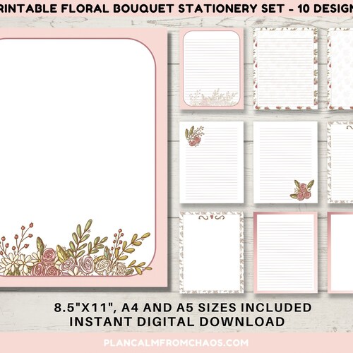 Printable Floral Stationery Set DIGITAL DOWNLOAD Printable - Etsy