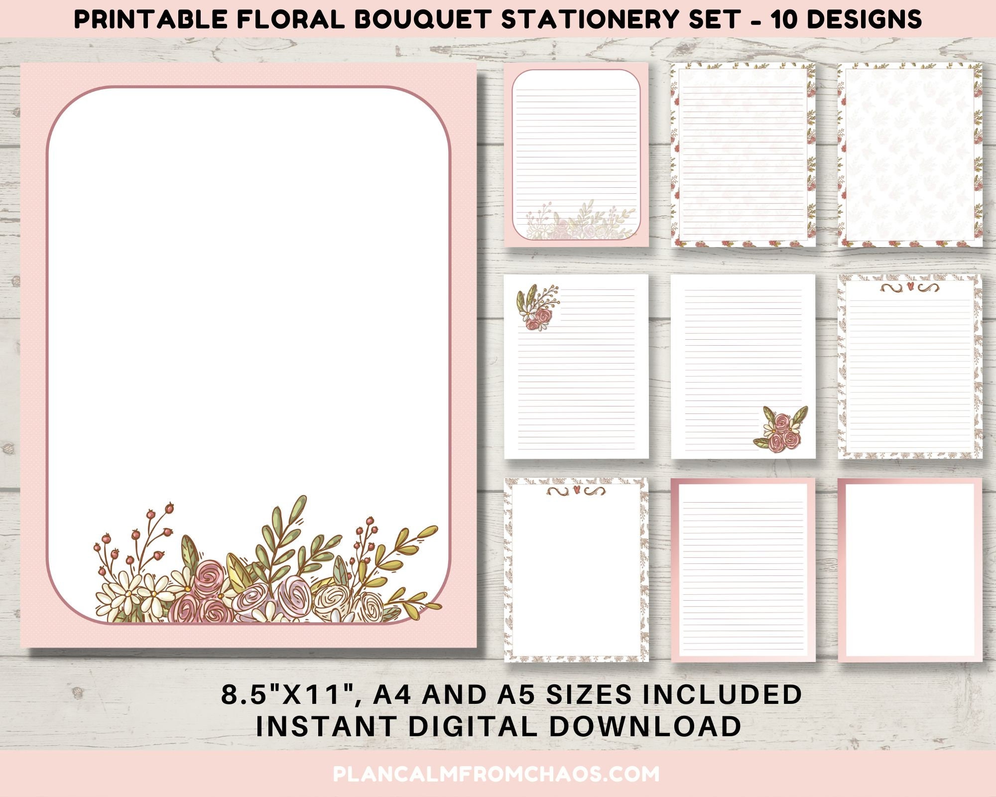 Printable Floral Stationery Set DIGITAL DOWNLOAD Printable - Etsy