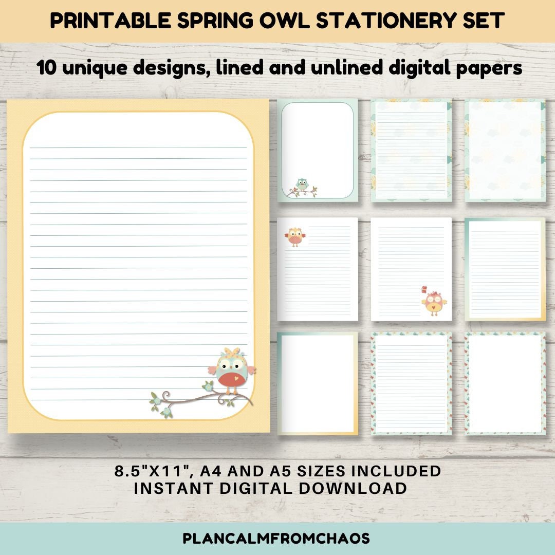 Spring Owl Printable Stationery, DIGITAL DOWNLOAD, Printable Writing ...