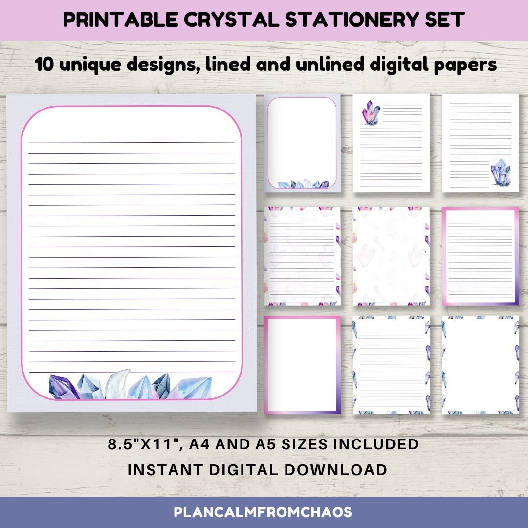 Printable Crystal Stationery, DIGITAL DOWNLOAD, Printable Writing Paper ...