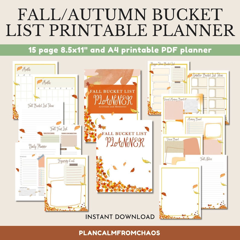Printable Fall Bucket List Printable Planner DIGITAL - Etsy