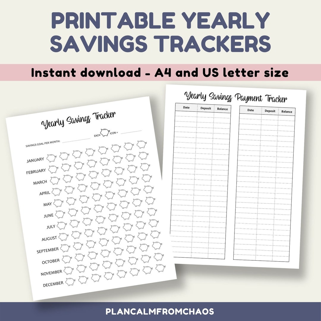 Printable Yearly Savings Trackers. DIGITAL DOWNLOAD. Yearly Savings ...