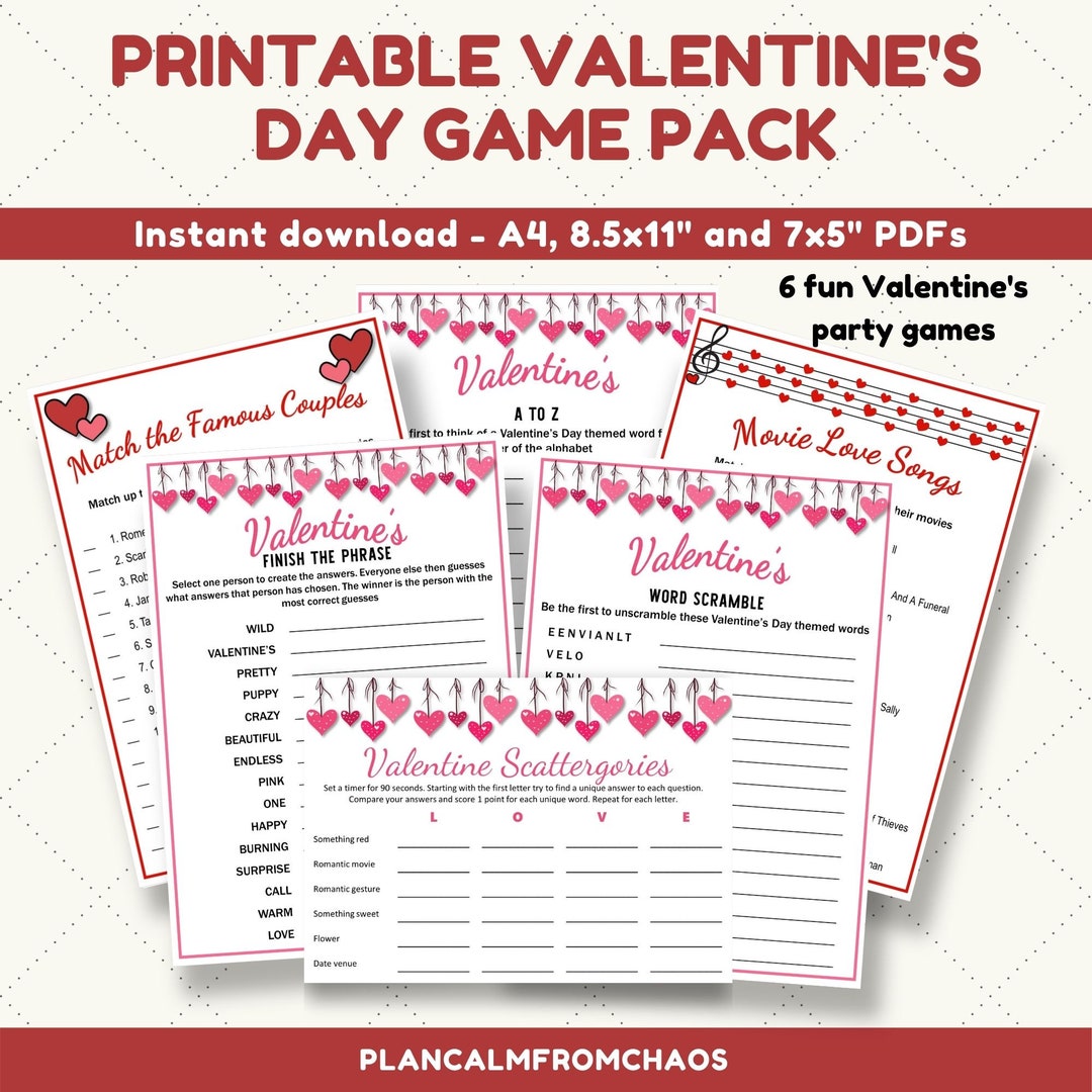 Printable Valentine's Day Game Pack, INSTANT DOWNLOAD, Printable or ...